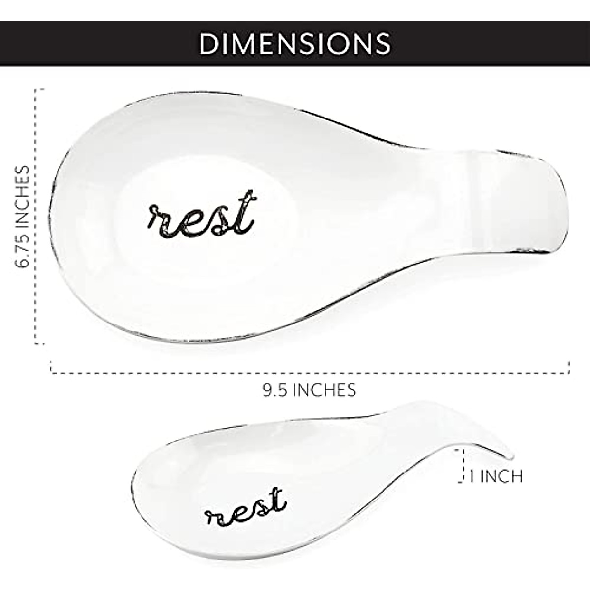 AuldHome Farmhouse White Spoon Rest, Distressed Enamel Ceramic Spoon Holder in Rustic Style