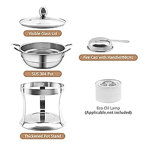 BriSunshine 6 Packs Individual Single Shabu Hot Pot,1QT Mini Round Chafing Dish Buffet Set,Stainless Steel Food Server Warmers with Glass Lids for Caterings Parties Wedding