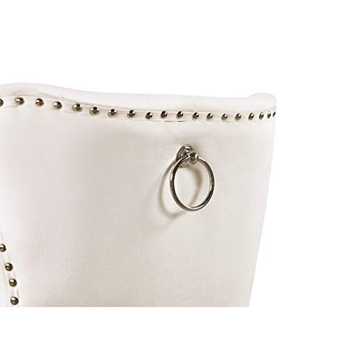 LZ LEISURE ZONE Dining Chairs Set of 6, Cream Upholstered Accent Chair Button Tufted Armless Chair with Nailhead Trim and Back Ring Pull