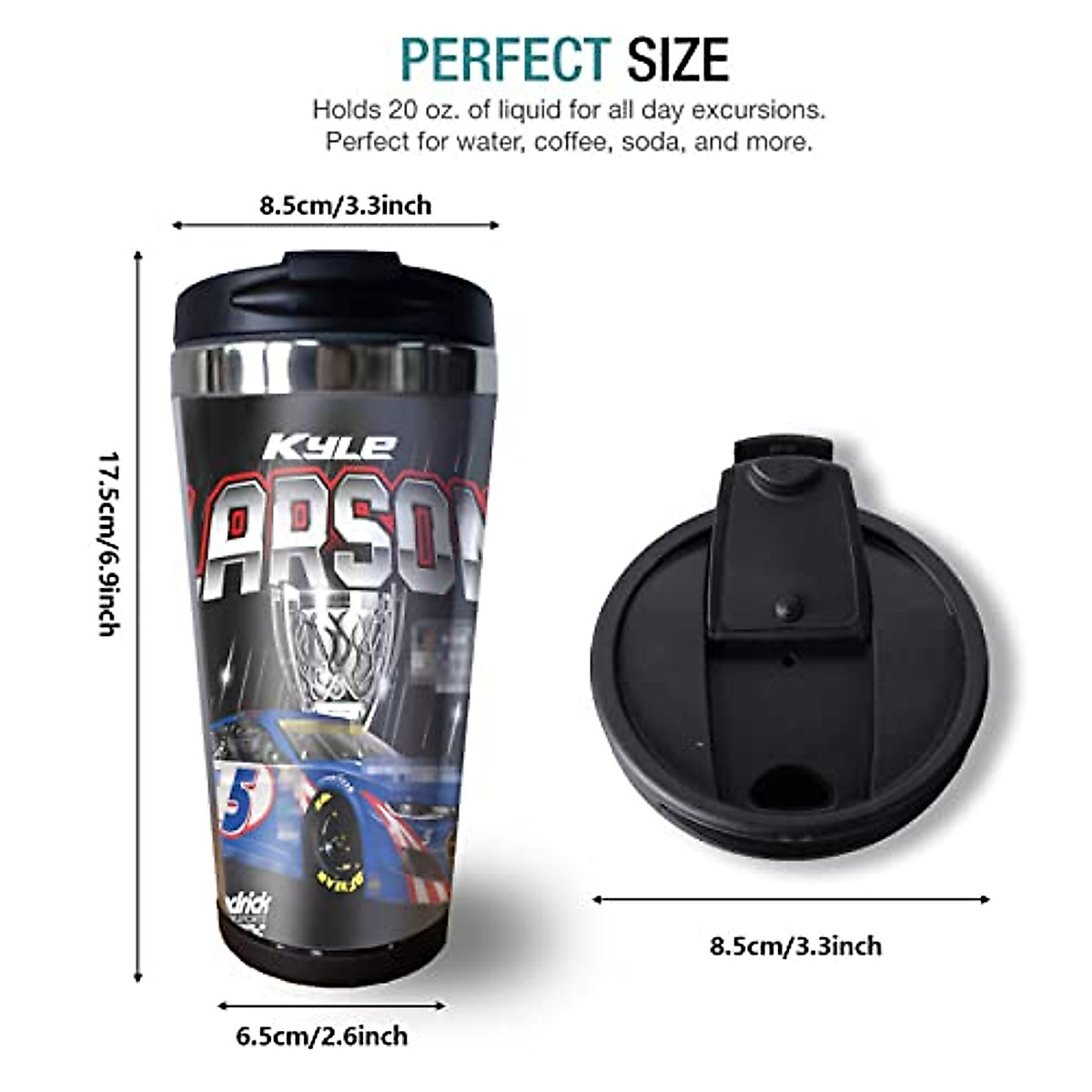 MYUZVIZ 5 Kyle Larson Portable Coffee Mug 16 (oz) Cocoa Mug Stainless Steel Insulation Mug Waterproof Insulation Easy Carry Reusable Travel Mug