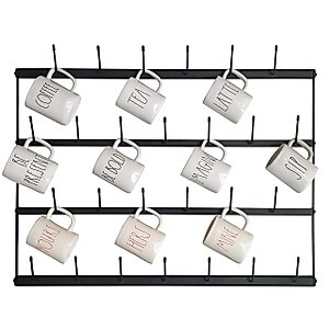 Claimed Corner Horizontal Wall Mug Rack - Large Wall Mounted Storage Display Organizer Rack for Coffee Mugs, Tea Cups, Mason Jars, and More. (34" x 23.5")