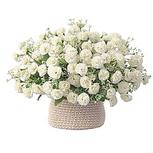 Milk&Honey 4 Bunches Carnation Flowers 80 Heads Small Silk Flowers Artificial Silk Flowers for Outdoors Home Garden Party Office Wedding, Living Room, Dining Table, Bedroom Decoration (White)