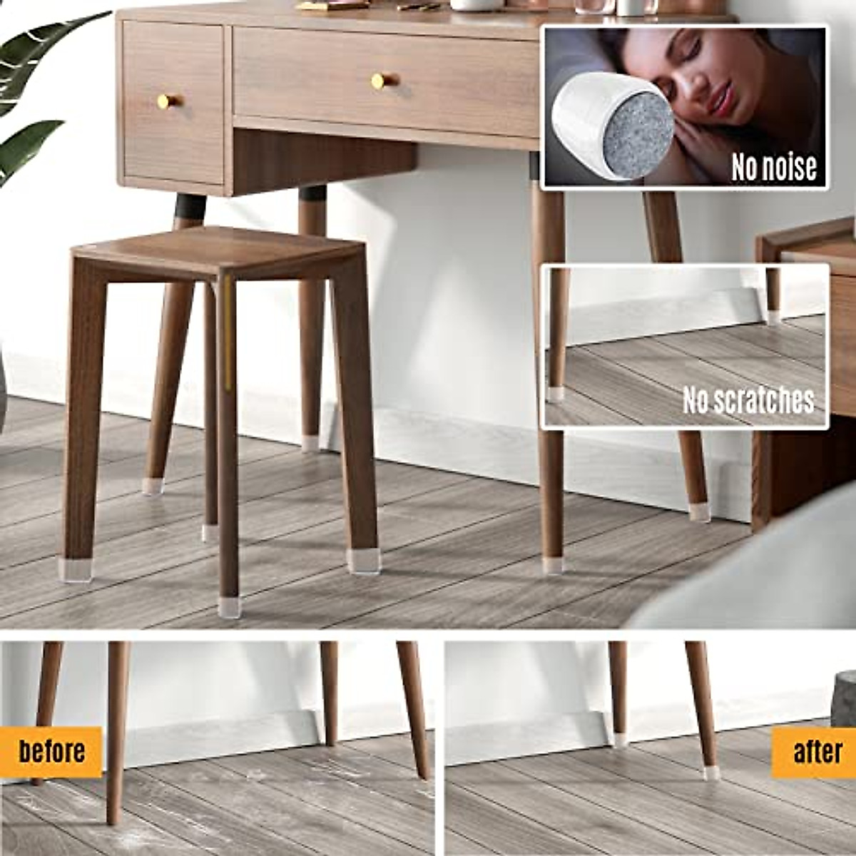 16 PCS Transparent Silicone Chair Leg Floor Protectors for Hardwood Floors.Small 3/4".