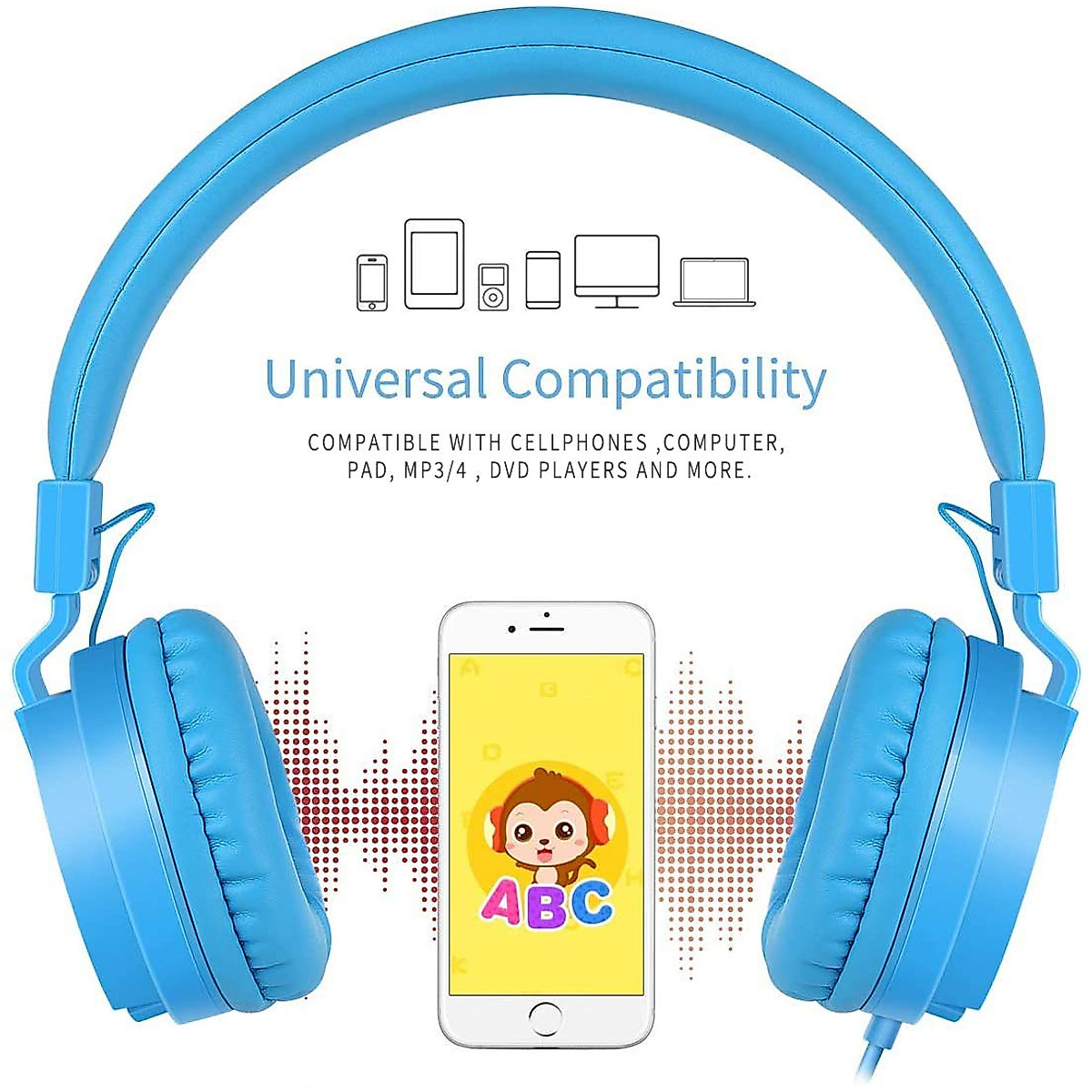 Kids Headphones, Gorsun Lightweight Stereo Wired Children's Headsets for Kids Adults Adjustable Headband Toddler Headset for Smartphones Computer Pad Earphones