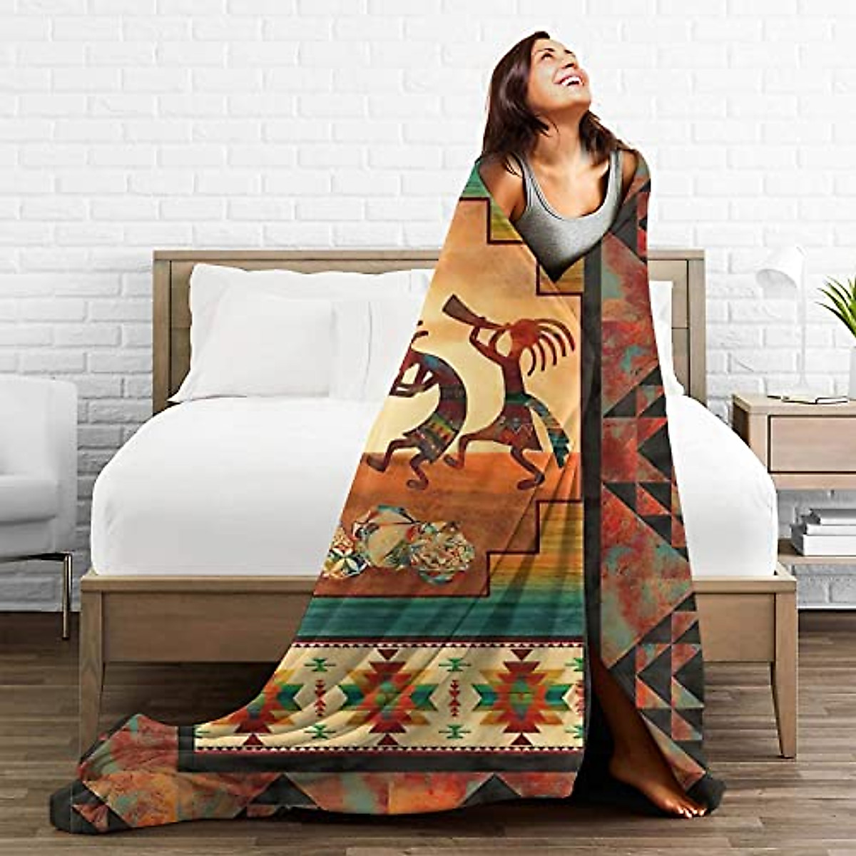 Arizona Kokopelli Retro Flute Art Full Fleece Throw Cloak Wearable Blanket Flannel Fluffy Comforter Quilt Nursery Bedroom Bedding King Size Plush Soft Cozy Air Conditioner Blanket