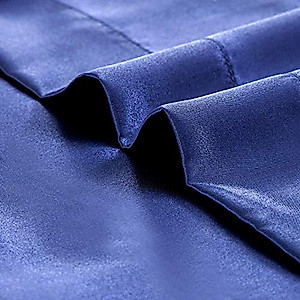 Cotton Home Depot Ultra Soft Silky Satin 4 Piece Sheet Set ( Flat Sheet + Fitted Sheet 16" Deep Pocket + 2 Pillow Cases ) Navy Blue Oversized Queen