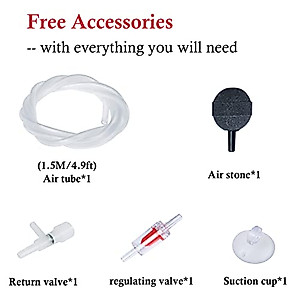 HITOP Single Outlet Aquarium Air Pump, Fish Tank Aerator with Accessories, Quiet Oxygen Pumpfor Small Tank up to 15gallon (Single Outlet)