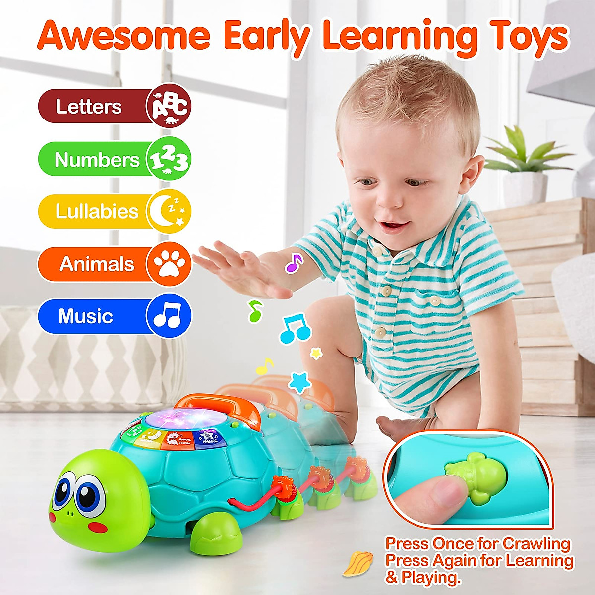 OCATO Infant Baby Toys 6 to 12 Months Crawling Musical Turtle Toys 6 9 12 18 Month Old Toddler & Baby Toys 12-18 Months, Light Up Tummy Time Educational Learning Toys for 1 2 3 Year Old Boy Girl Gifts