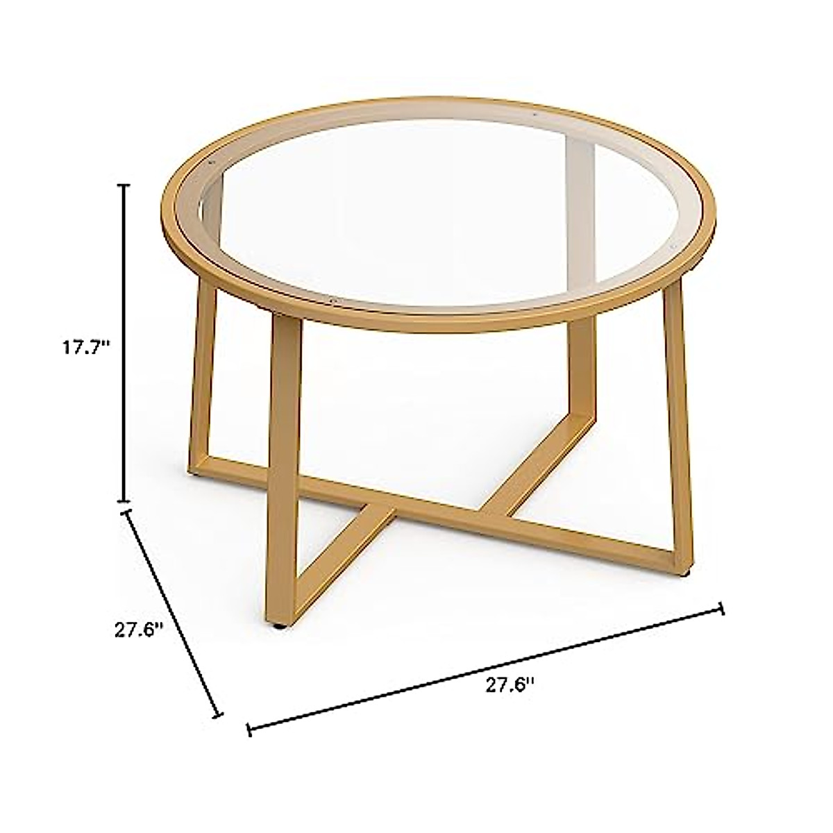Evajoy Round Glass Coffee Table, 27.6" Gold Coffee Table with Tempered Clear Glass Surface for Living Room, Simple & Modern Center Circle Coffee Table for Small Space, Easy Assembly