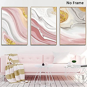 Pink Marble Canvas Wall Art Glitter Gold Blush Picture Blush Marble Wall Art Abstract Gold Foil Artwork Pink and Gold Marble Canvas Luxury Pink White Painting Modern Room Decor 16x24inchx3 No Frame