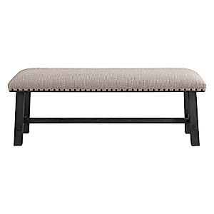 OSP Home Furnishings Callen Bench with Antique Bronze Nailhead Trim, Antique Grey Frame and Grey Fabric