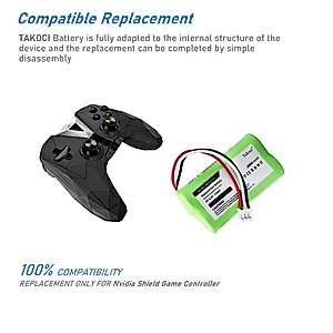 TAKOCI Replacement Battery for Nvidia Shield Game Controller Shield TV Game Controller P2920,HRLR15/51 HFR-50AAJY1900x2(B) 2000mAh