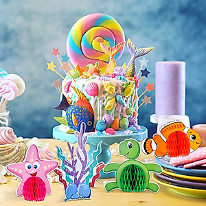 12 Pieces Under The Sea Party Decorations Ocean Sea Animal Honeycomb Centerpiece Ocean Themed Party Table Decoration Fish Sea Creature Mermaid Birthday Centerpiece for Beach Baby Shower Party Supplies