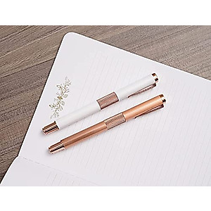 Rose Gold and White Cute Rollerball Pen Gift Set for Women - Aesthetic Writing Pen Set with Black Ink
