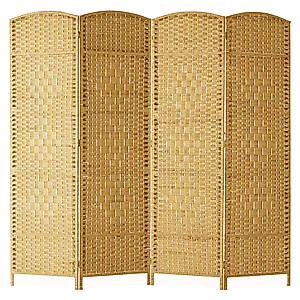 Corelax Room dividers 6 ft. Tall-20 Wide Freestanding Privacy Screen with Diamond Woven Fiber, Foldable Panel Partition Wall Divider, Double-Hinged Room Dividers(Yellow, 6 Panel)