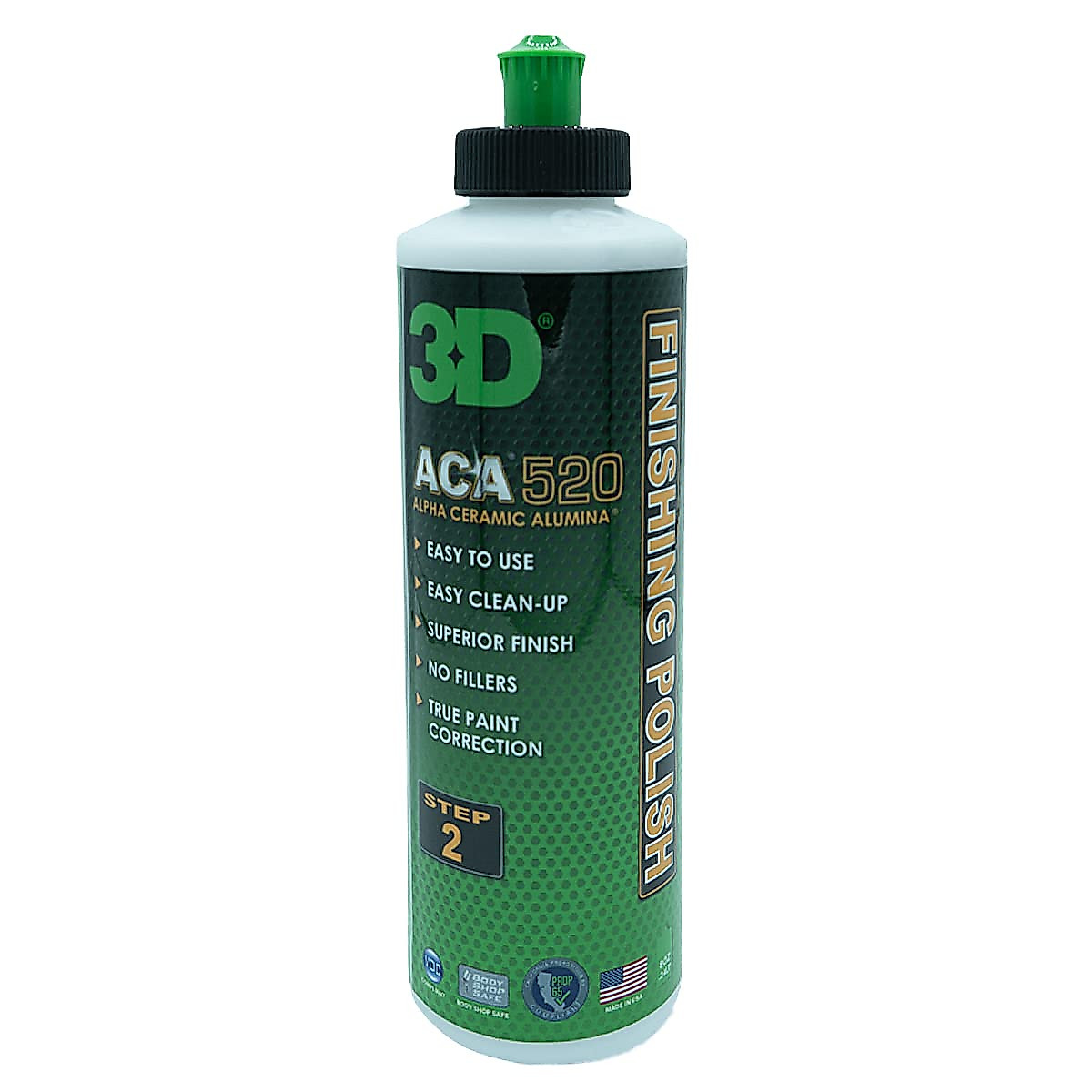 3D ACA 520 Finishing Polish - 8oz - Step 2 Body Shop Finishing Polish - Easy Clean Up, Superior Finish, No Fillers - True Paint Correction - Alpha Ceramic Alumina