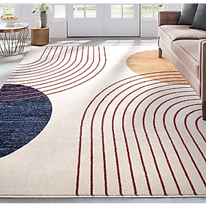 Well Woven Omaha Collection Laslow Modern Rainbow Ivory 5'3" x 7'3" Area Rug - for Living Room, Bedroom, and Dining Room