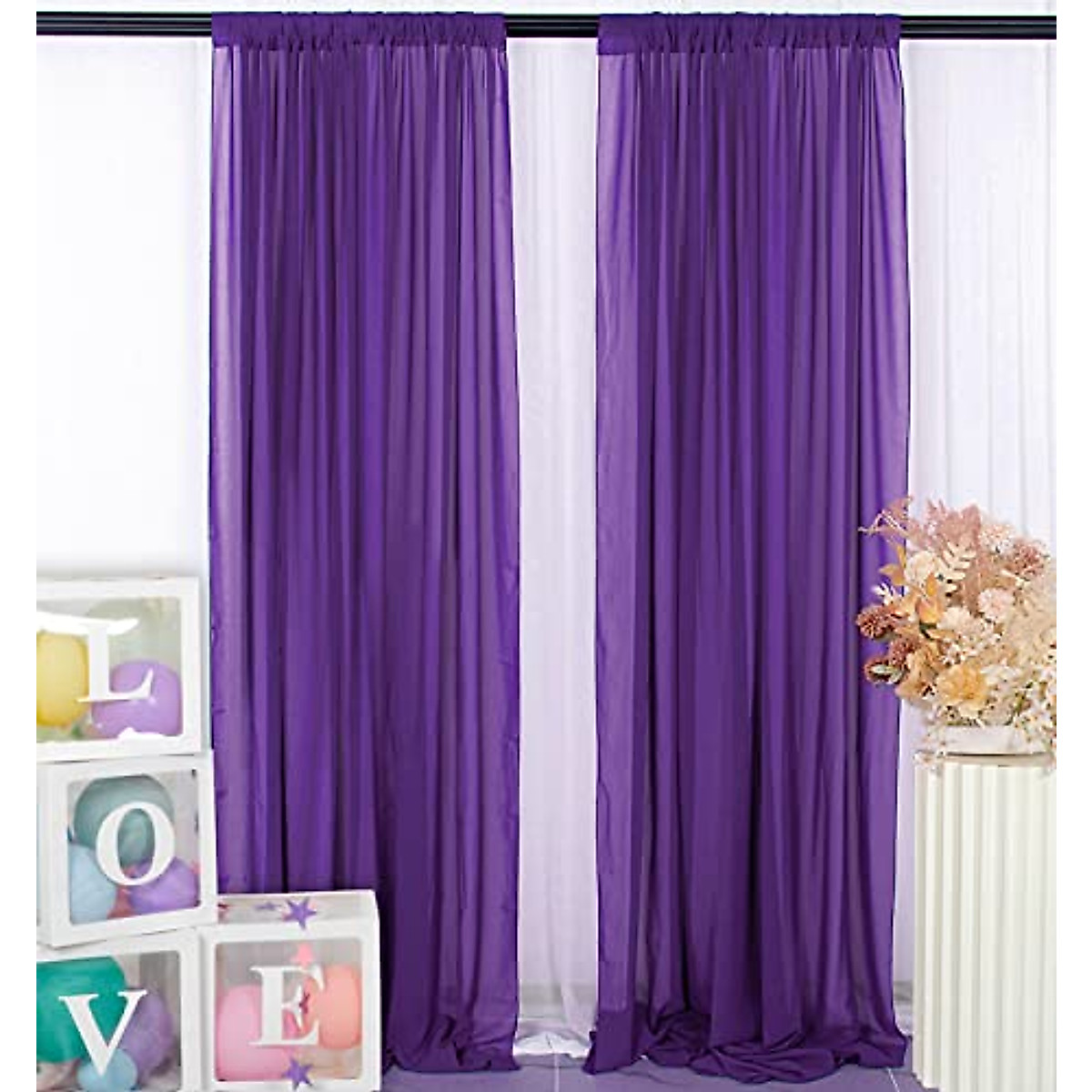 Chiffon Backdrop Curtain 29''x84'' Purple Chiffon Fabric Drapes for Wedding Ceremony 5FTx7FT Chiffon Voile Curtains 2 Panels Photography Backdrop Drapes Party Stage Backdrop (29''x84''x2pcs, Purple)