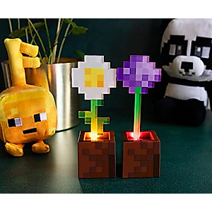 Minecraft Daisy and Allium Flower Pot Mood Lights, Set of 2 | Nightstand Table Lamp with LED Light for Bedroom, Desk, Living Room | Home Decor Room Essentials | Video Game Gifts And Collectibles