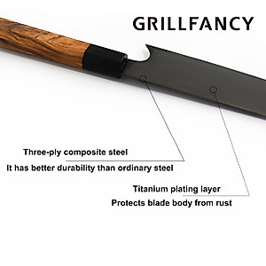 GRILLFANCY Chef Knife,High Carbon German Stainless Steel Kitchen Knife, Professional Multipurpose Kitchen Knife with Titanium coating Carbon Wooden Handle