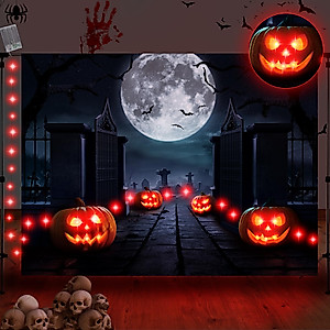 Light Up Halloween Backdrop Halloween Photo Cemetery Backdrops Scary Party Decorations Supplies for Photography Horror Photo Booth Props Background 6.5ft x 5ft