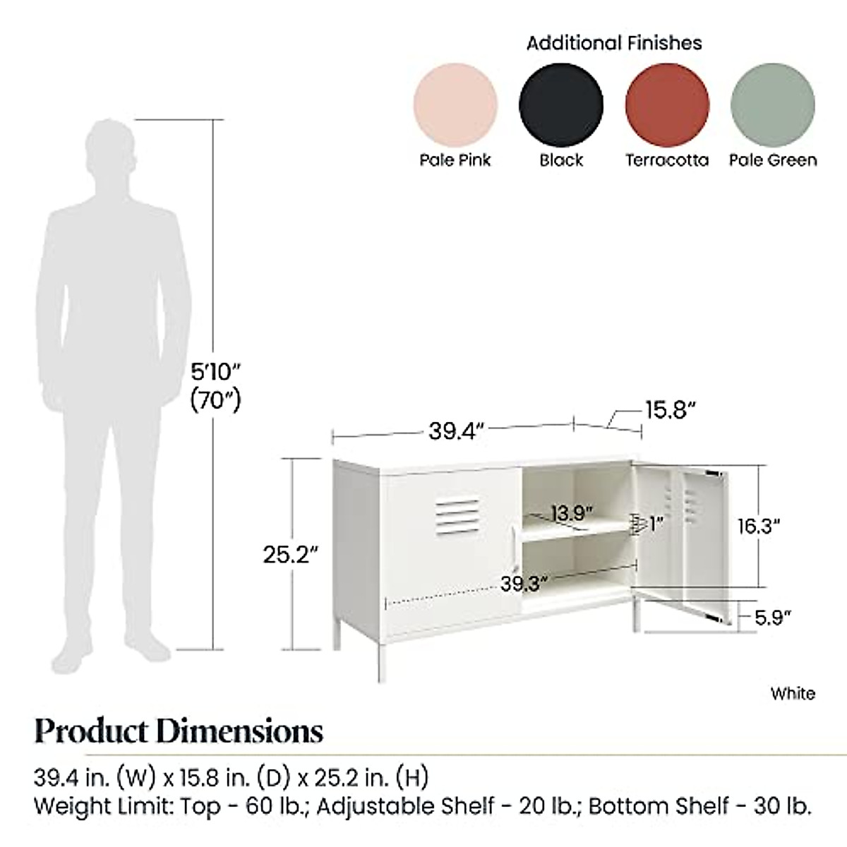 REALROOMS Shadwick 2 Door Wide Metal Locker Accent Storage Cabinet, Soft White