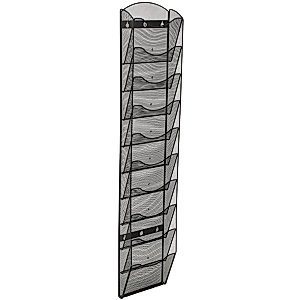 Displays2go Wall Mount Literature Rack, File Folder Organizer, 10 Dividable Pockets (Black Steel Mesh)