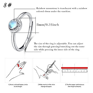 Moonstone Rings Sterling Silver Celtic Knot Adjustable Ring Rainbow Moonstone Stackable Thumb Fashion Finger Hollow Knot Wrap Around Spoon Ring Irish Jewelry Good Luck Gifts for Women (Celtic Knot Moonstone Ring)