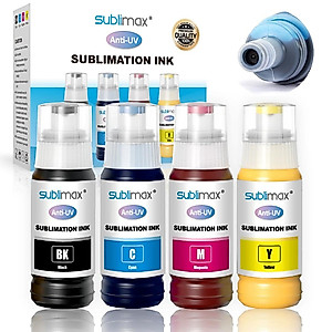 Sublimax Compatible with Epson Sublimation Inks Refill for EcoTank Supertank Printer (4x100ml) Bundle with 4 Tapes Cyan-Yellow-Magenta-Black
