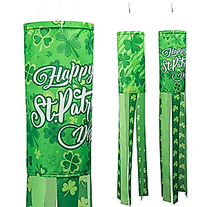 Probsin St Patricks Day Decorations Windsock Flags 2 Pieces Shamrocks Happy St. Patrick's Day Outdoor Hanging Decorations Irish St. Patrick's Day Decor for Outdoor Front Door,Garden,Lawn,Balcony