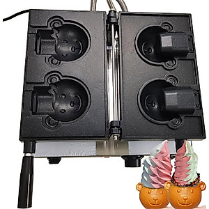 Generic Yovtekc 2PCS Open Mouth Bear Shaped Waffle Maker, Electric Ice Cream Bear Waffle Maker, Commercial Waffle Maker Machine for Restaurant Snack Bar, Non-Stick Inner 1600W 110V, 35*41*32cm