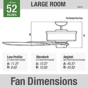 Hunter Fan Company 53243 Builder Elite Indoor Ceiling Fan with Pull Chain Control, 52", Matte Black