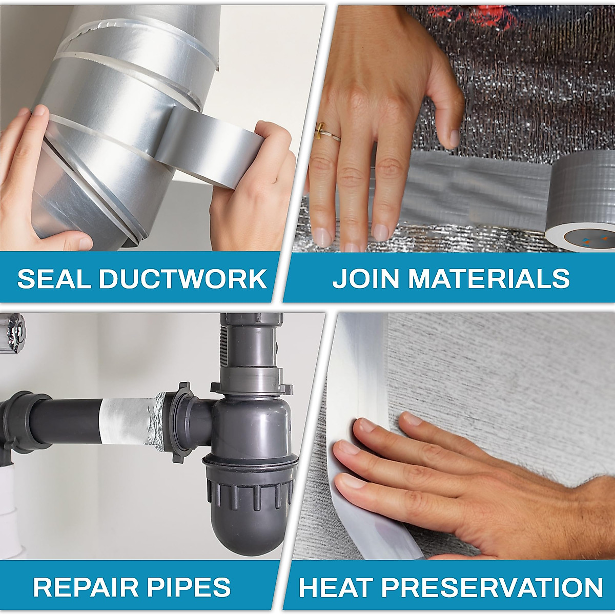 𝐏𝐫𝐢𝐦𝐞 𝐃𝐞𝐚𝐥: Aluminum 2" x 50 ft HVAC Weather Duct Tape, High Temp Waterproof Foil Tape for AC, Thick Fire Proof Cold Weather Metal Tape, Pipe Repair Heavy Duty Flex Duck Tape for Insulation