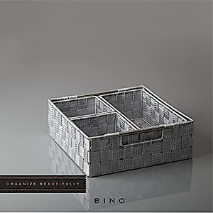 BINO 4-Piece Woven Strap Storage Basket Organizer Set - Shelf Organizer with Built-in Carry Handles, Light Grey