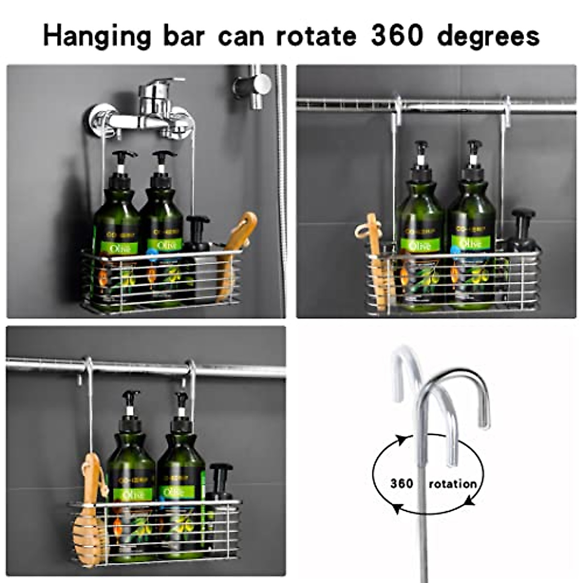 YQh hanging shower rack, bathroom rack storage rack, shampoo bracket, the back hook can be rotated, and can be hung on the faucet or cross bar, 304 stainless steel rust proof (Single layer shelf)