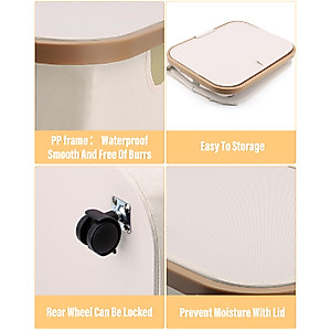 100L Laundry Hamper With Wheels,Large Collapsible Rolling Laundry Basket,Dirty Clothes Hamper With Lid in Laundry Room Bedroom Bathroom College Dorm for Adults,Beige