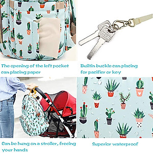 Cactus Green Diaper Bag Backpack Set for Baby Girls Mom, Large Bags with Nappy Pouch Stroller Straps