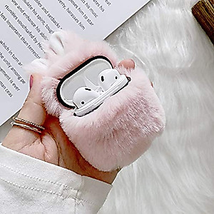 Guppy Compatible with AirPods Furry Bunny Case Girls 3D Cartoon Cute Rabbit Ears Plush Fluffy Warm Carrying Case Soft Protective Case Cover Accessories for AirPods 1 & 2 Gray