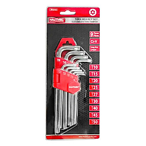 HAUTMEC Star Key Wrench Set, 9-Piece Torx Star Wrenches- Chrome Vanadium Steel and Drilled tips for Tamper Resistant Fasteners, HT0222-SS