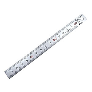 Shinwa H-101A 150 mm Rigid (15 mm x 0.5 mm) Zero Glare Satin Chrome Stainless Steel Machinist Engineer Ruler / Rule with Graduations in mm and .5 mm