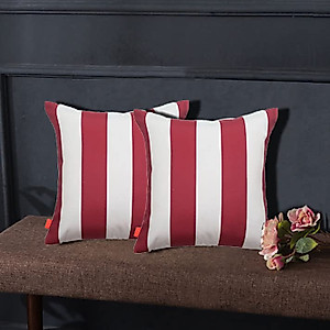 IN4 Care Set of 2 Outdoor Throw Pillow Covers, All Weather Decorative Throw Pillow Cover Cushion Case 17 Inch x 17 Inch, for Sofa Couch Patio Furniture Decoration-Red White