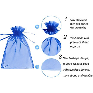 Wudygirl 50pcs 6x9 Drawstring Organza Bag Blue Jewelry Pouches Party Weeding Favor Candles Cosmetic Toy Balls Baby Shower Dried Flowers Chocolates Birthday Gift Packing Bags(50pcs Blue 6.7x9)