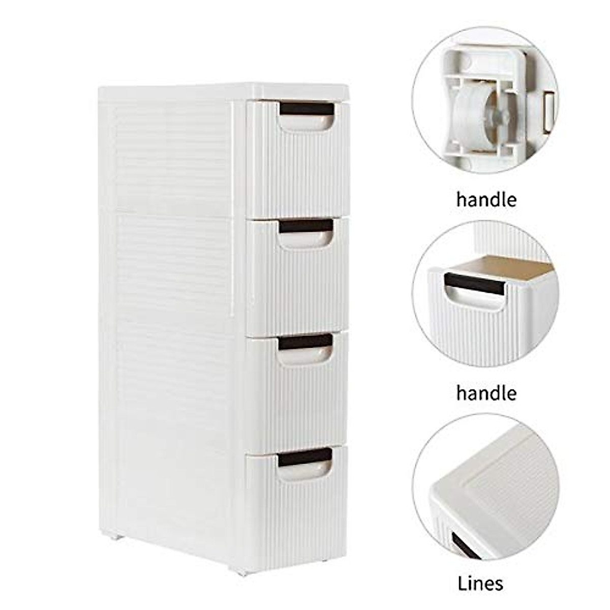 KOIECETA 4-Tire Rolling Cart Organizer Unit with Wheels Narrow Slim Container Storage Cabinet for Bathroom Bedroom
