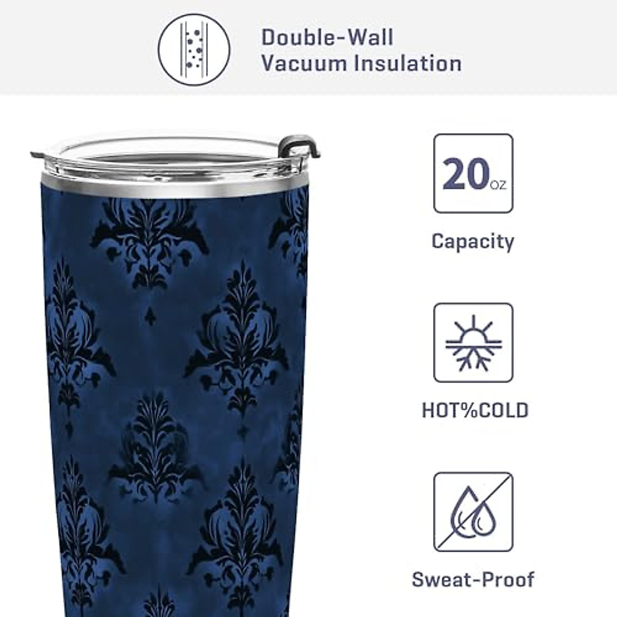 sanluoli Retro Dark Vintage Flower Stainless Steel coffee cups with lids Leak-proof Lid and Straw travel coffee mug for Water, Iced Tea or Coffee cute tumblers with lids and straws 20 OZ