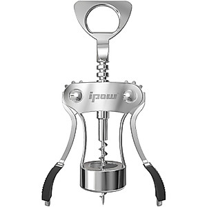 IPOW Wine Opener, Zinc Alloy Wine Bottle Opener, Wing Corkscrew Heavy Duty, Manual Multifunctional Cork Screw for Waiter, Silver