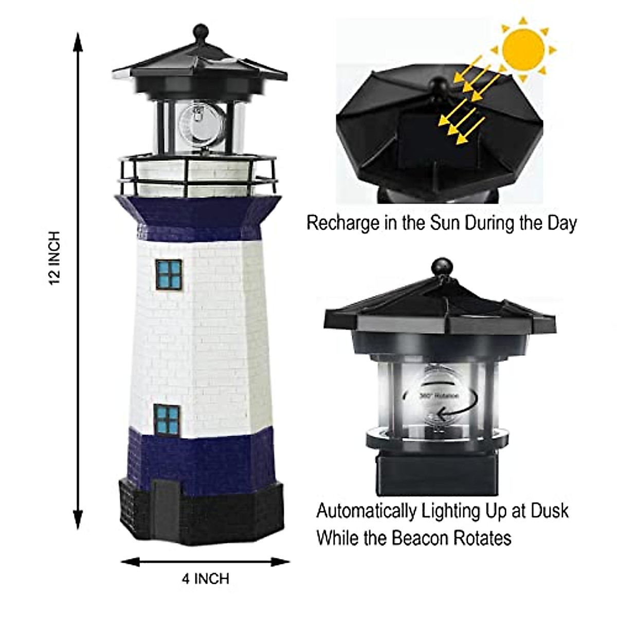 HSHD Lighthouse with Rotating Beacon LED Lights - Solar Lighthouse Lamp Outdoor Decorative for Garden Patio Well Cover Gifts(Blue2)