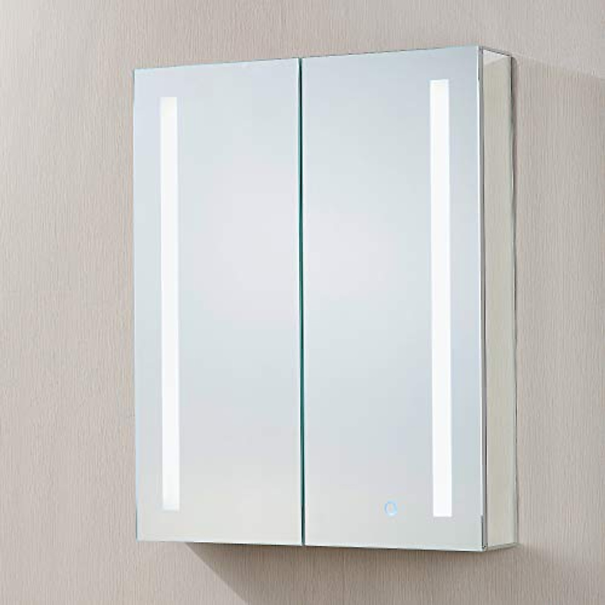 Fine Fixtures Bathroom Medicine Cabinet, Aluminum, Recessed/Surface Mount, 24" x 30", 2 Door, Mirrored w/ 2 LED Strips