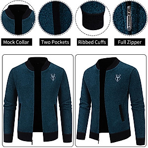 Mylldey Mens Casual Full Zip Cardigan Sweaters Cable Knit Jacket Sweater Men, US Size(Navy-XXL)