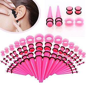 50PCS Gauges Kit Ear Stretching 14G-00G Tunnel Plug Taper Set Ear Gauges Expander Set Body Piercing Jewelry Gifts for Men and Women Black