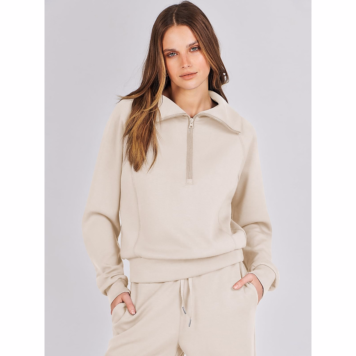 Prinbara Women 2 Piece Outfits Lounge Sets 2024 Winter Oversized Sweatshirt Wide Leg Pant Casual Matching Sweat Set Tracksuit Apricot Small